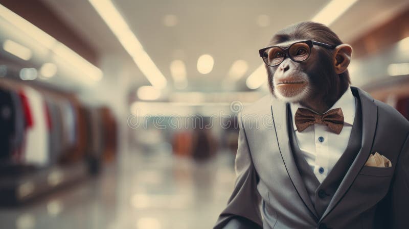 Elegant Monkey in Suit Under Bright Lights Stock Illustration ...
