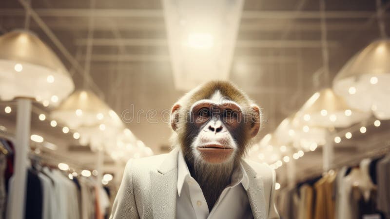 Elegant Monkey in Suit Under Bright Lights Stock Illustration ...