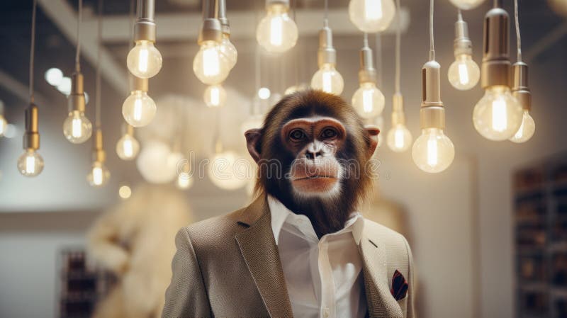 Elegant Monkey in Suit Under Bright Lights Stock Illustration ...