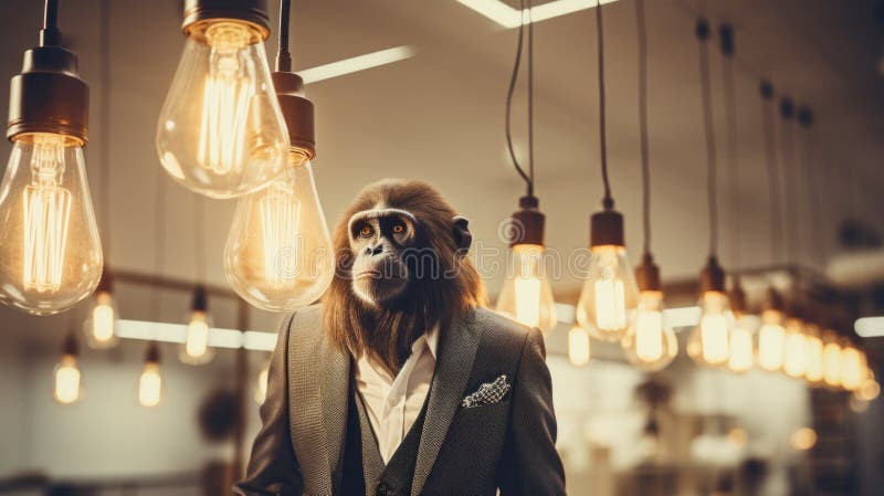 Elegant Monkey in Suit Under Bright Lights Stock Illustration ...