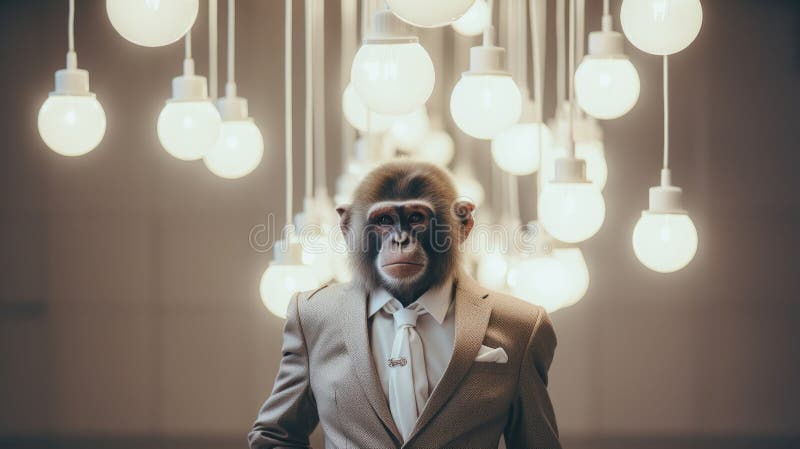 Elegant Monkey in Suit Under Bright Lights Stock Illustration ...