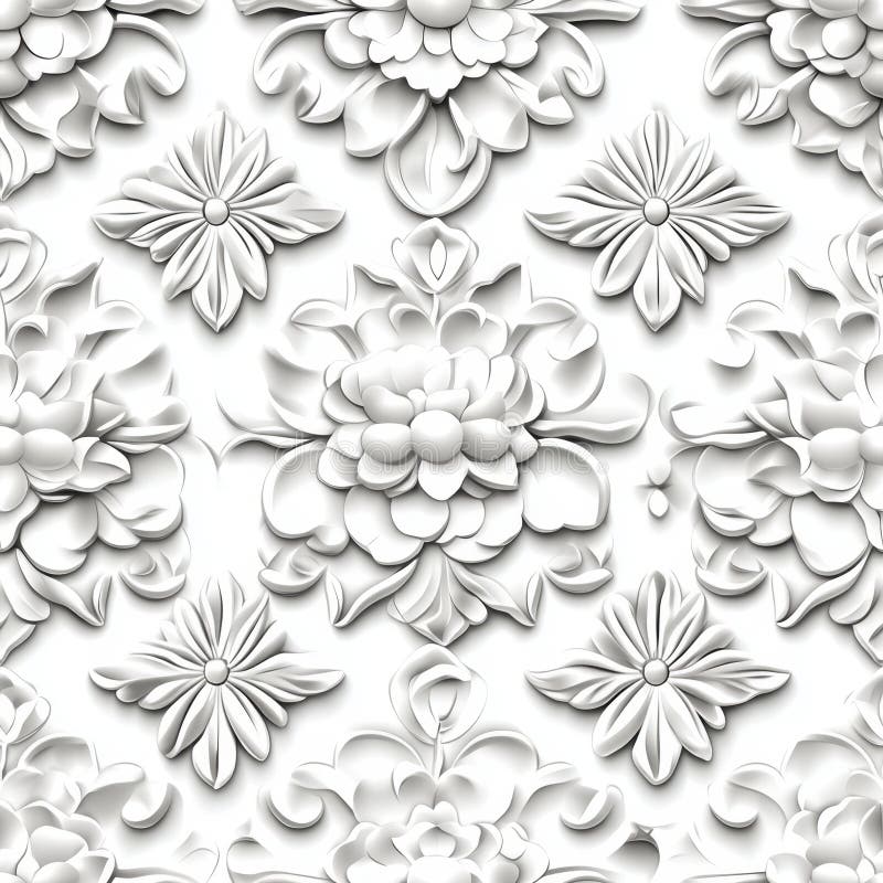 Elegant Monochromatic Floral Pattern Featuring Intricate Designs and ...