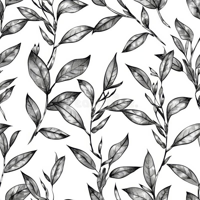 Elegant Monochrome Botanical Leaf Pattern Illustration Stock Image ...