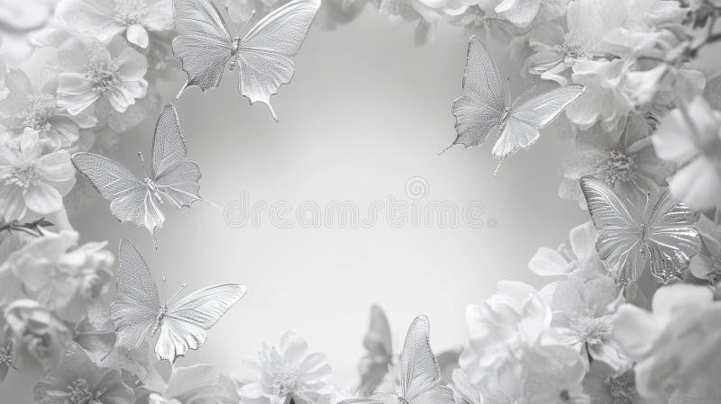 Elegant Monochrome Floral and Butterfly Border Design Stock Photo ...