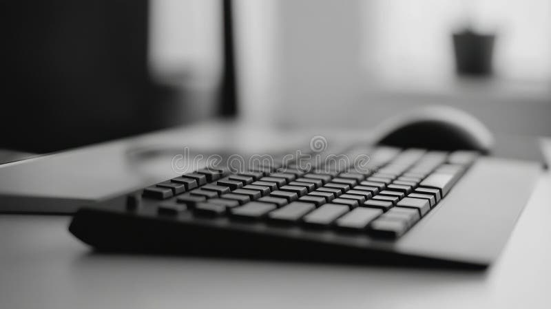 Elegant Monochrome Keyboard on an Office Desk with Natural Light ...