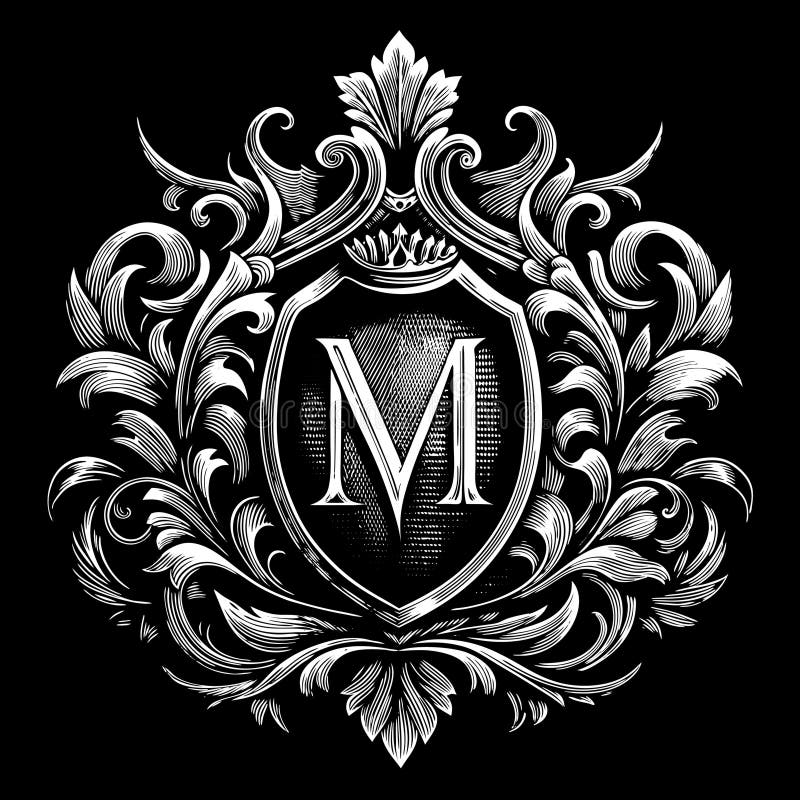 Elegant Monogram M with Floral Ornaments and Crown Stock Vector ...