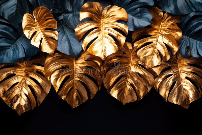 Elegant Monstera Leaf Border Frame with Gold Background Pattern â ...