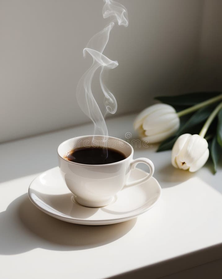Elegant Morning Coffee White Tulips Bright Surface Stock Photos - Free ...