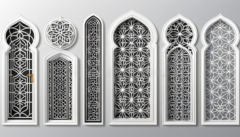 Elegant Moroccan-style Geometric Patterns on Ornate Arched Windows ...