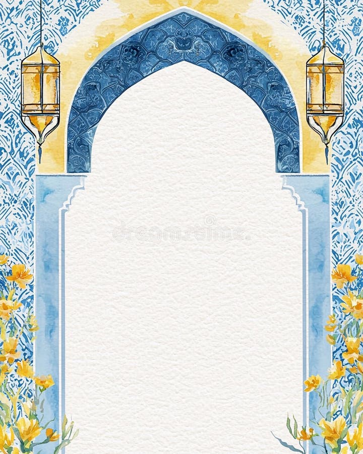 Elegant Moroccan Wedding Invitation with Blue Geometric Tile Pattern on ...
