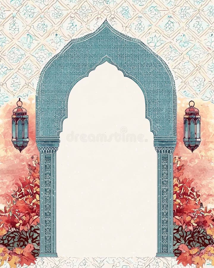 Elegant Moroccan Wedding Invitation with Blue Geometric Tile Pattern on ...