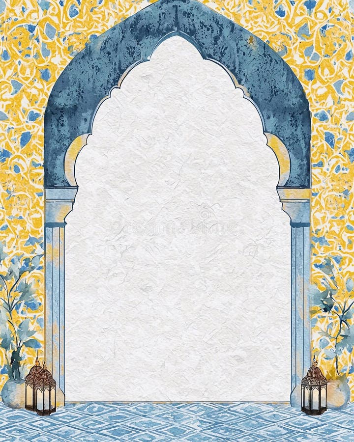 Elegant Moroccan Wedding Invitation with Blue Geometric Tile Pattern on ...