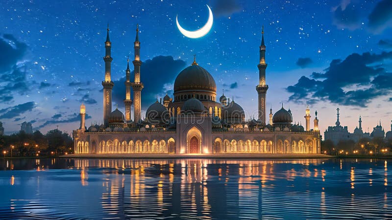 An Elegant Mosque, Surrounded by a Tranquil Pond Reflecting the ...