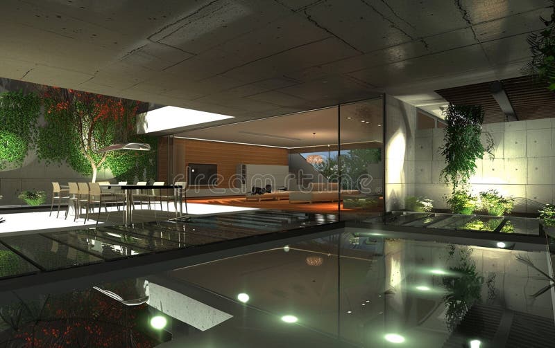 Elegant Moss Tinted House with 4 Floors and Pool -Generative Ai Stock ...