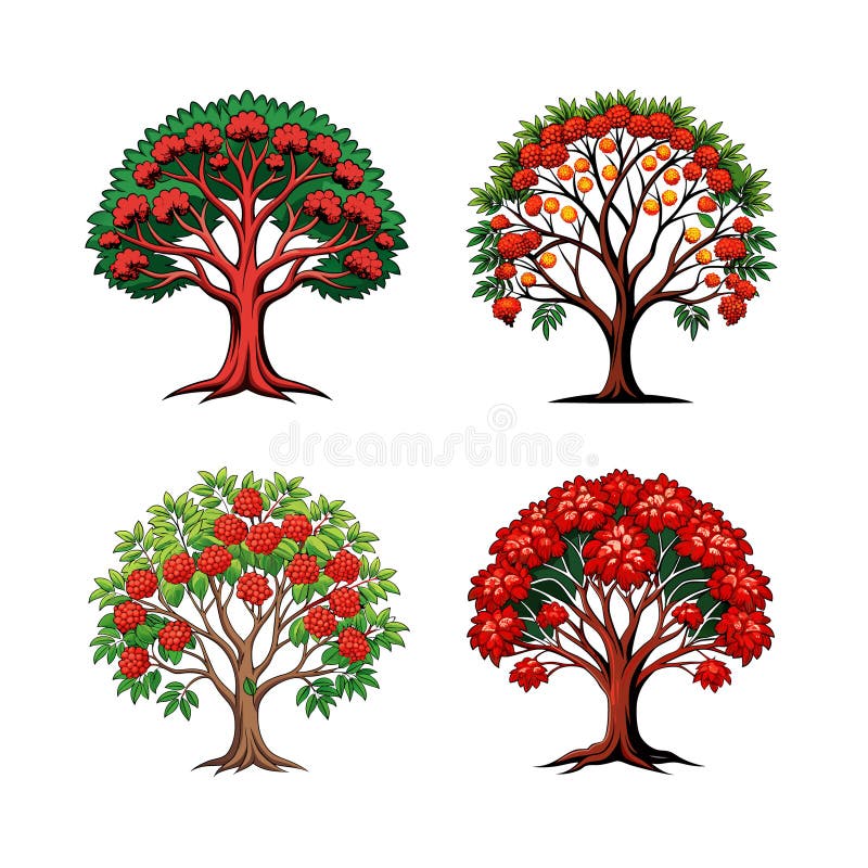 Elegant Mountain Ash Tree Design Stock Vector - Illustration of artwork ...
