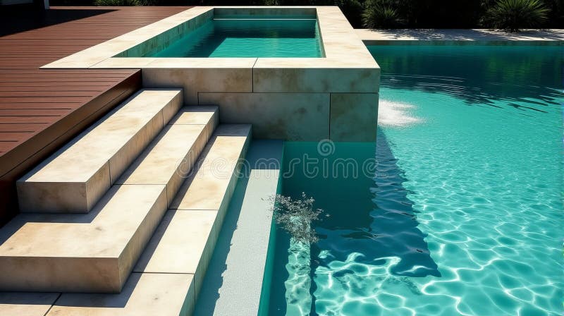 Luxurious Multi-Level Pool with Cascading Waterfall and Sparkling ...
