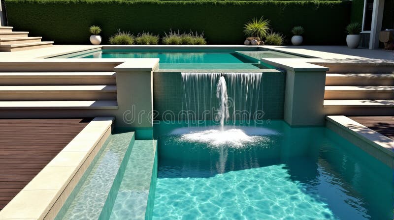 Luxurious Multi-Level Pool with Cascading Waterfall and Sparkling ...