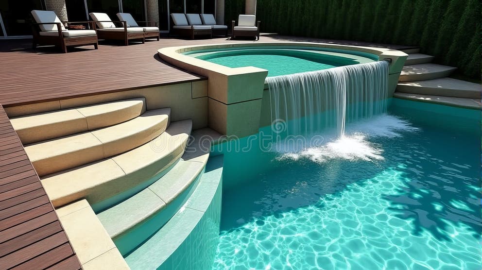 Luxurious Multi-Level Pool with Cascading Waterfall and Sparkling ...