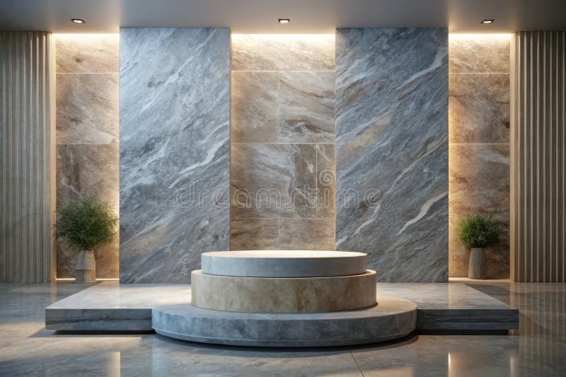 Elegant Multi-tiered Marble Display Platform with Subtle Ambient ...