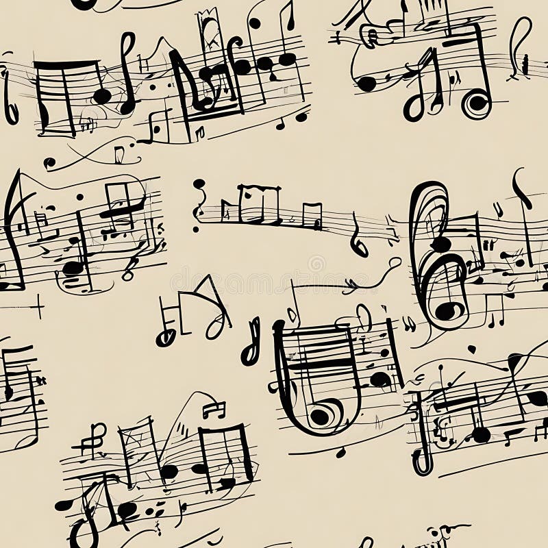 Elegant Musical Notes Seamless Pattern Beige Background for Design ...