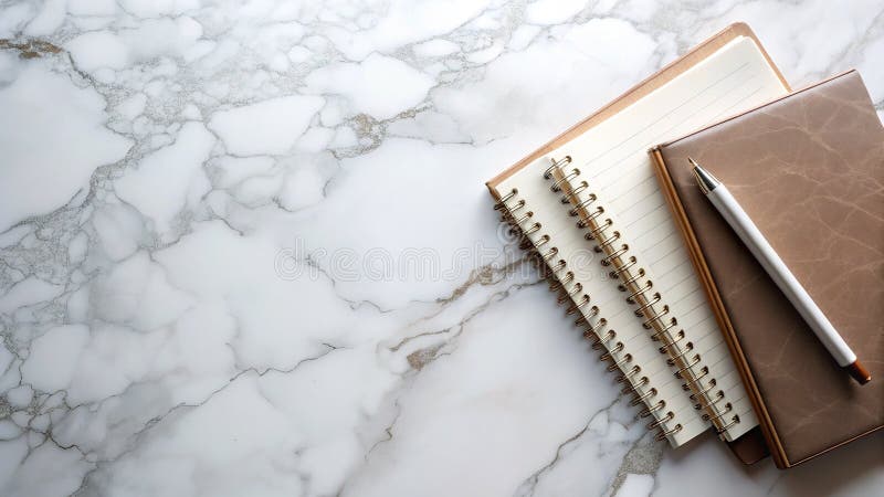 Elegant Natural Organic Diary Journal Notebook a Flat Lay on a Marble ...