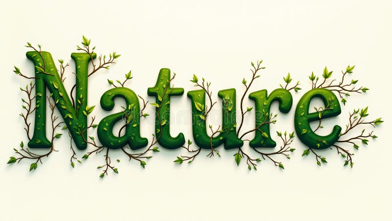 Elegant Nature Word in Leafy Script with Vines and Branches Stock ...