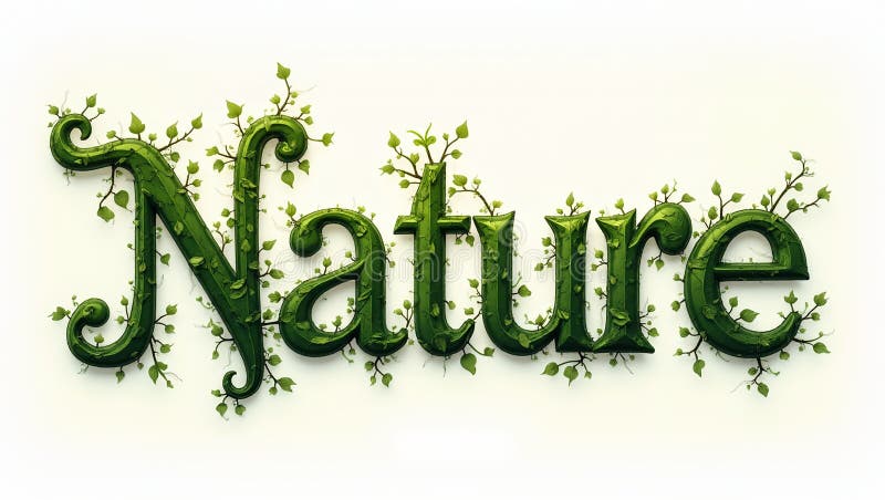 Elegant Nature Word in Leafy Script with Vines and Branches Stock ...