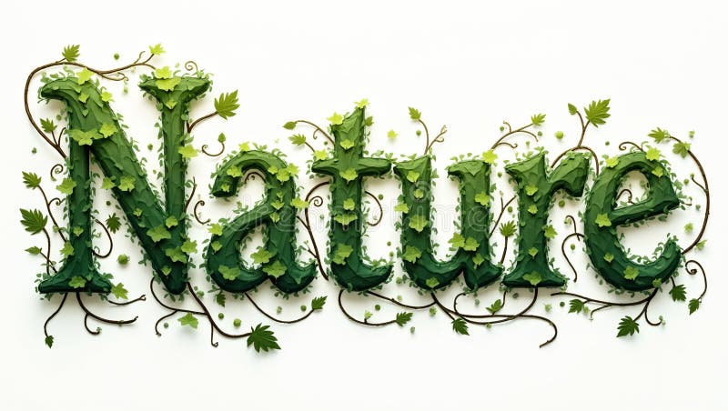 Elegant Nature Word in Leafy Script with Vines and Branches Stock ...