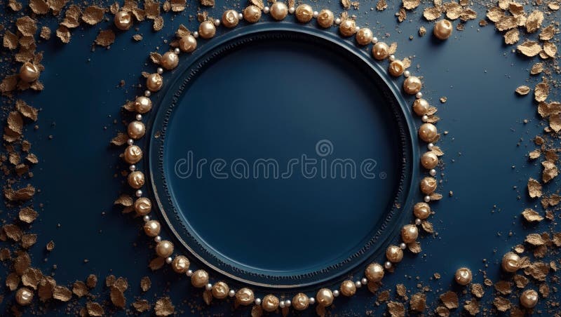 Elegant Navy Blue Background with Gold Leaf Borders and Pearls in ...