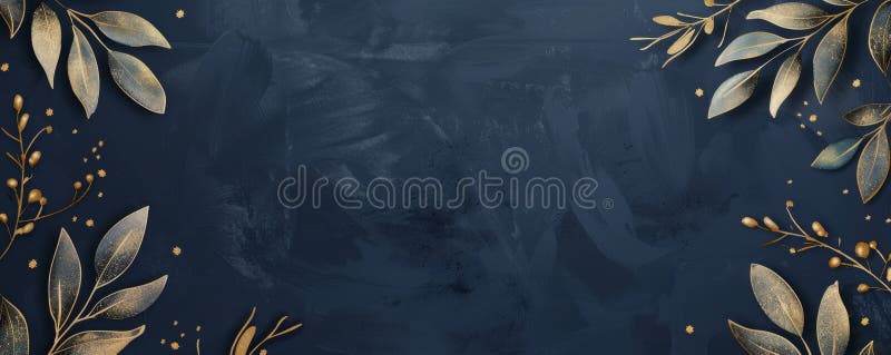Elegant Navy Blue Background with Golden Leaves and Decorative Border ...