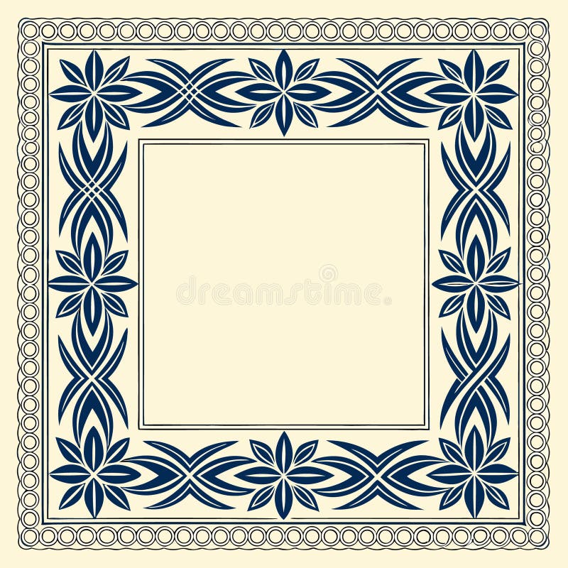 Elegant Navy Blue Floral Frame Vector Illustration Decorative Square ...