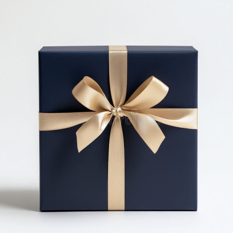 Elegant Navy Blue Gift Box with Gold Ribbon Bow for Luxury Celebrations ...