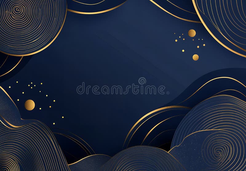 Elegant Navy Blue and Gold Abstract Background with Circular and Wave ...