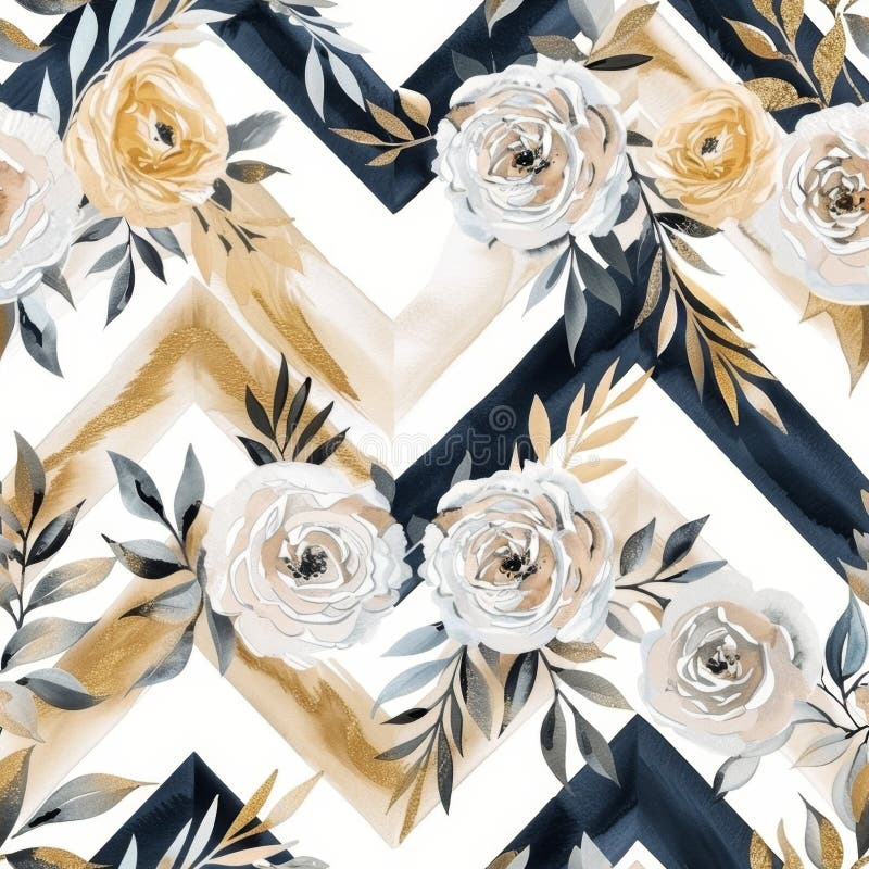 Elegant Navy and Gold Floral Seamless Pattern Design Stock Photo ...