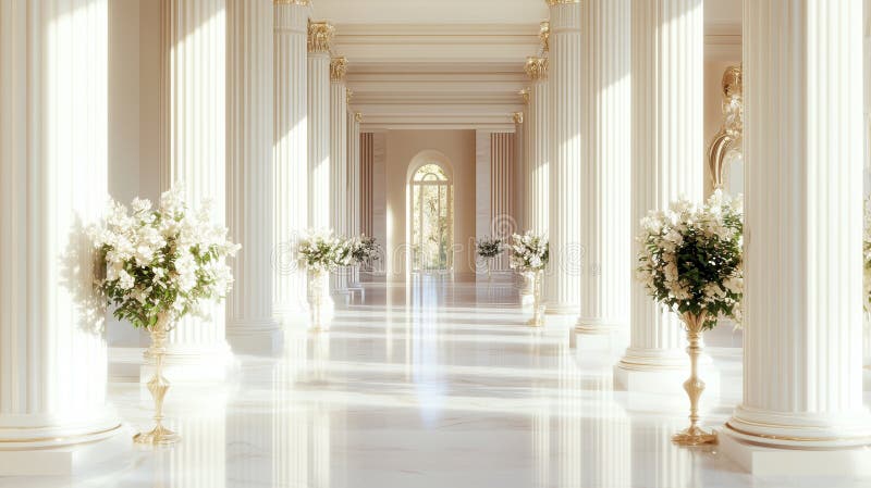 Elegant Neoclassical Hallway with Grand Columns Stock Image - Image of ...