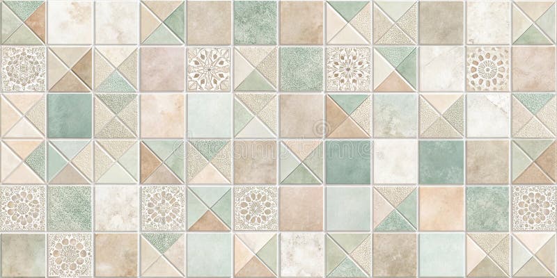 Elegant Neutral Tones Square and Triangle Tile Pattern for Interior ...