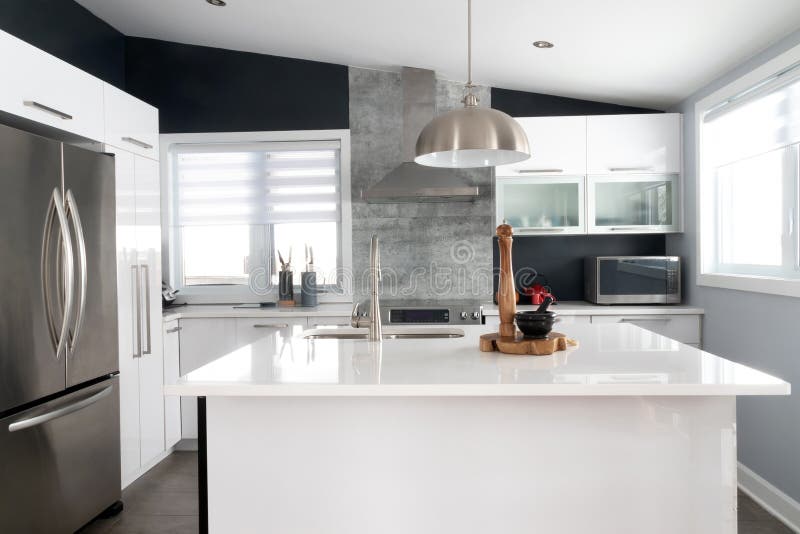 Elegant New Modern Home Dining Room and Kitchen Stock Photo - Image of ...