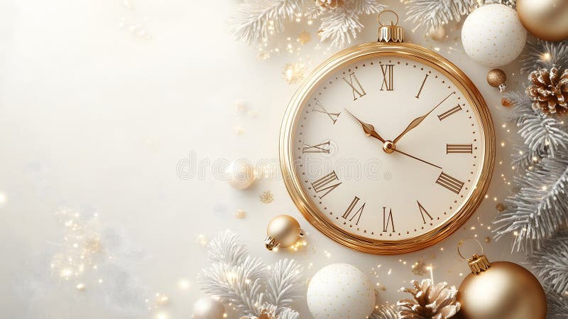 Countdown To New Year Midnight with Golden Clock Stock Illustration ...