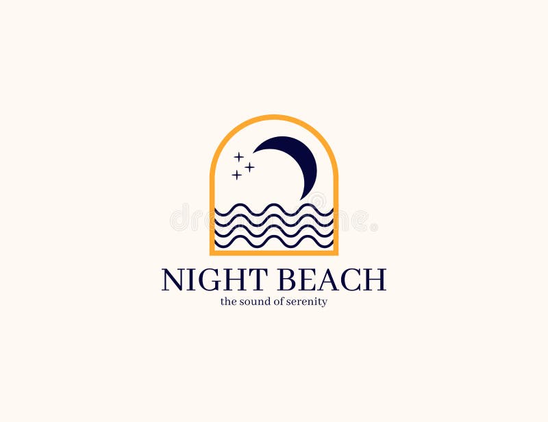 Elegant Night Beach with Moon and Wave Logo Stock Vector - Illustration ...