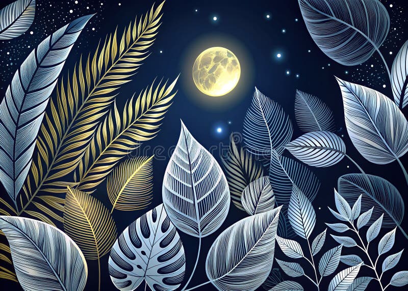 Elegant Night Leaf Line Art Wall Art Patterns Printable Botanical ...