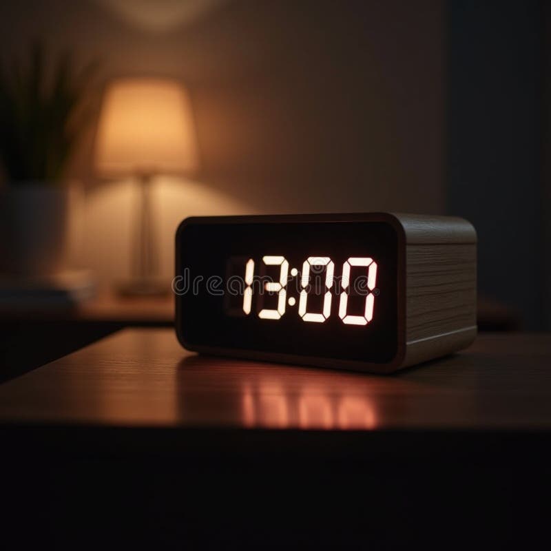 Elegant Nightstand Digital Clock at 100 PM Stock Illustration ...