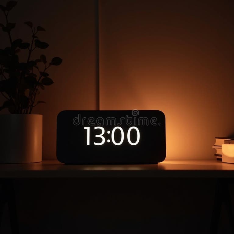 Elegant Nightstand Digital Clock at 100 PM Stock Illustration - Illustration of decor, bedroom ...