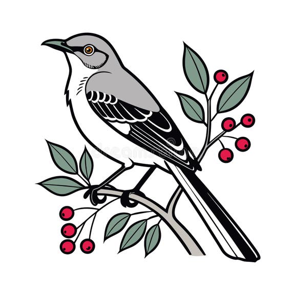 Elegant Northern Mockingbird Bird Vector Stock Illustration ...