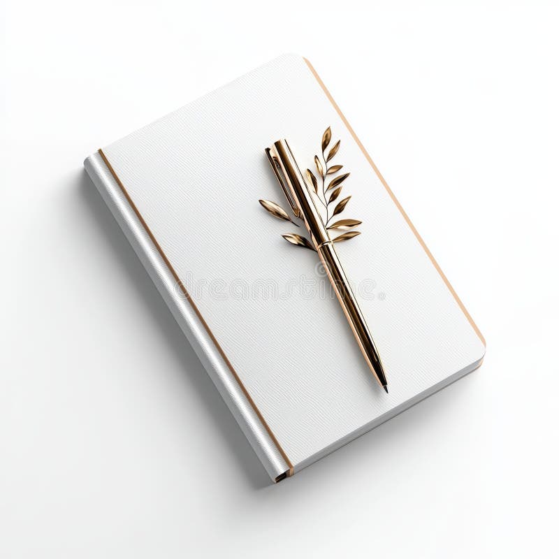Elegant Notebook with a Golden Pen and Leafy Design Perfect for ...