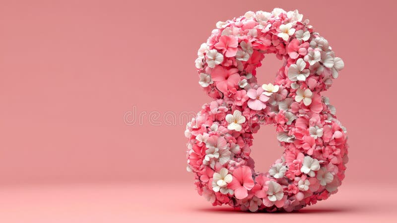 An Elegant Number Eight Created Using Gentle Pink Flowers, Positioned ...