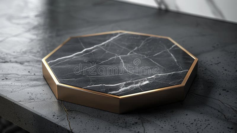 Elegant Octagonal Marble Tray with Gold Trim on a Stone Surface Stock ...
