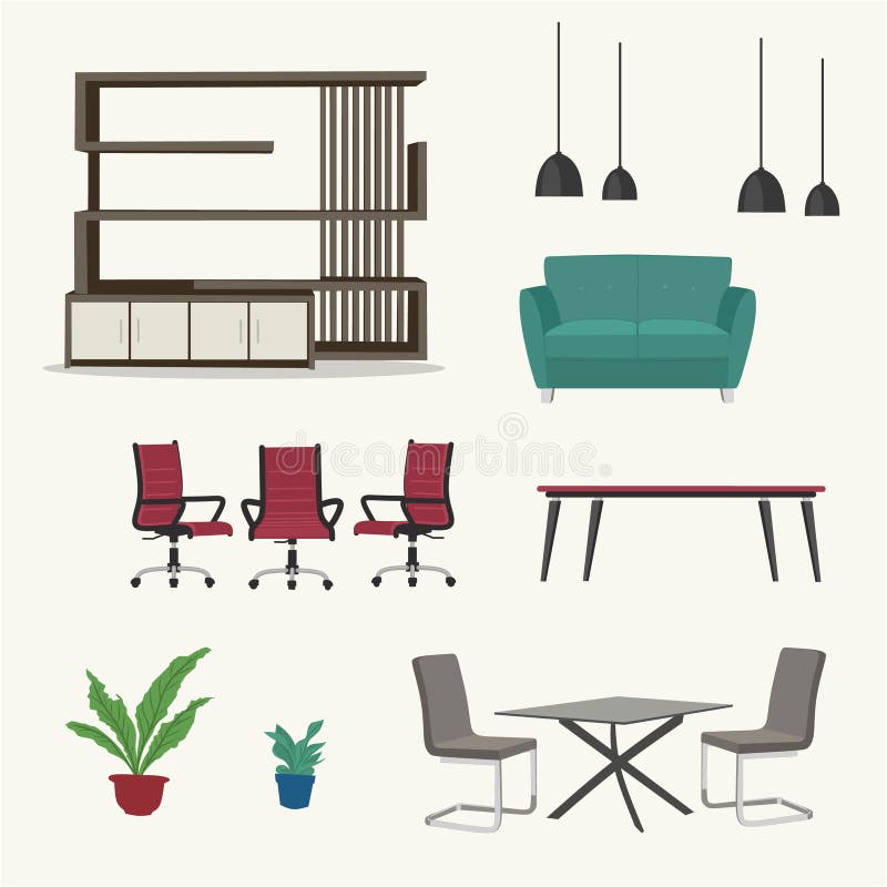 Elegant Office Furniture Set 2 Stock Vector - Illustration of clean ...