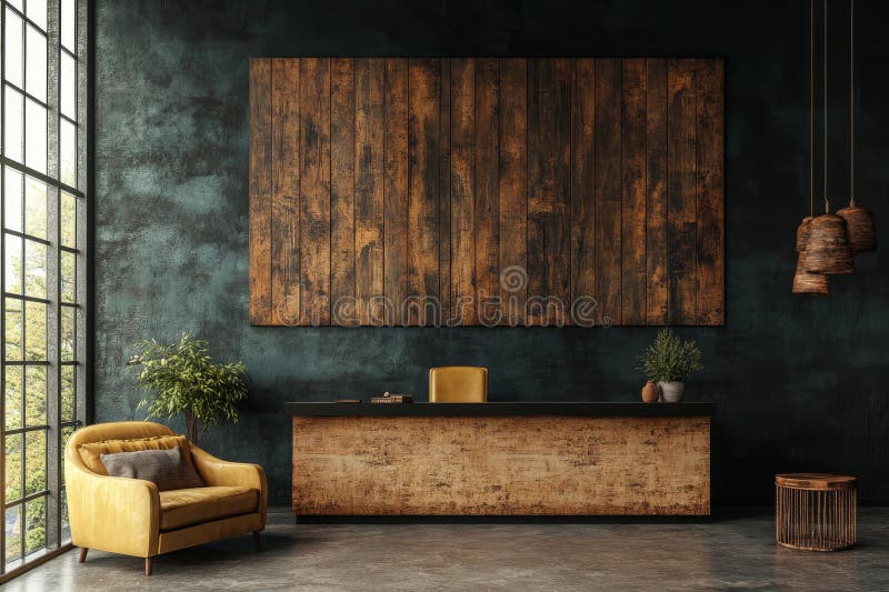 Elegant Office Reception Setting with Plush Seating and a Wooden ...