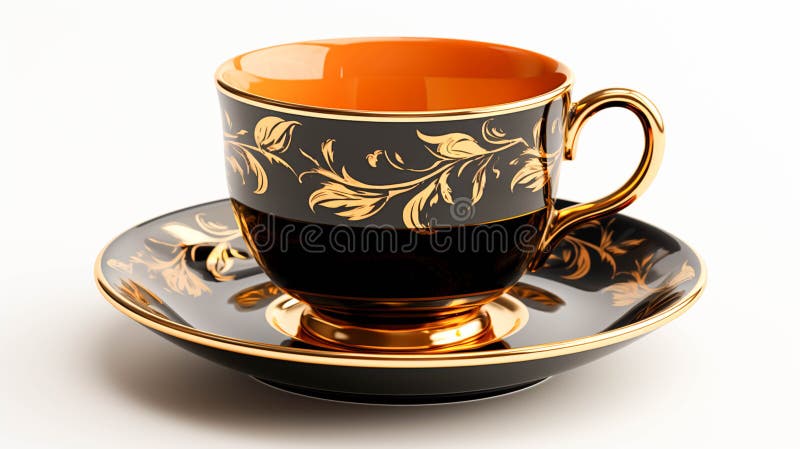 An Elegant Old Fashioned Coffee Cup Black and Shiny on Saucer Stock ...
