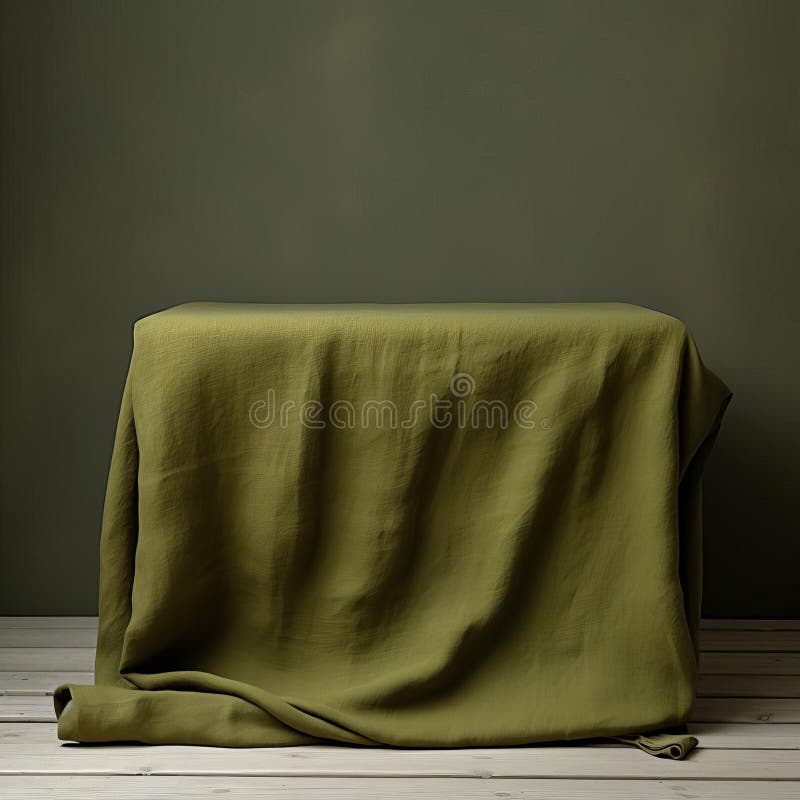 Elegant Olive Green Fabric Draped on a Rectangular Table Stock ...